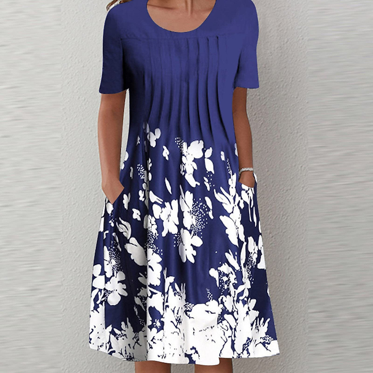 Women Plum Print Tshirt Dress Short Sleeve Casual Holiday Dress Smocked Tunic Dresses Vintage Spring Outfits