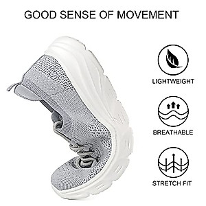 JENN ARDOR Womens Slip On Sneakers Walking Tennis Shoes Fashion Lightweight Casual Lace Up Running Sneakers for Gym Ladies Breathable Mesh Comfortable Grey 7