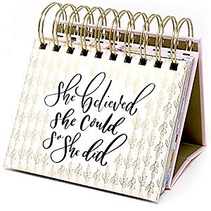 bloom daily planners Undated Perpetual Desk Easel - Religious Inspirational Standing Desktop Flip Calendar - Page a Day - (5.25" x 5.5") "She Believed She Could So She Did" by Writefully His