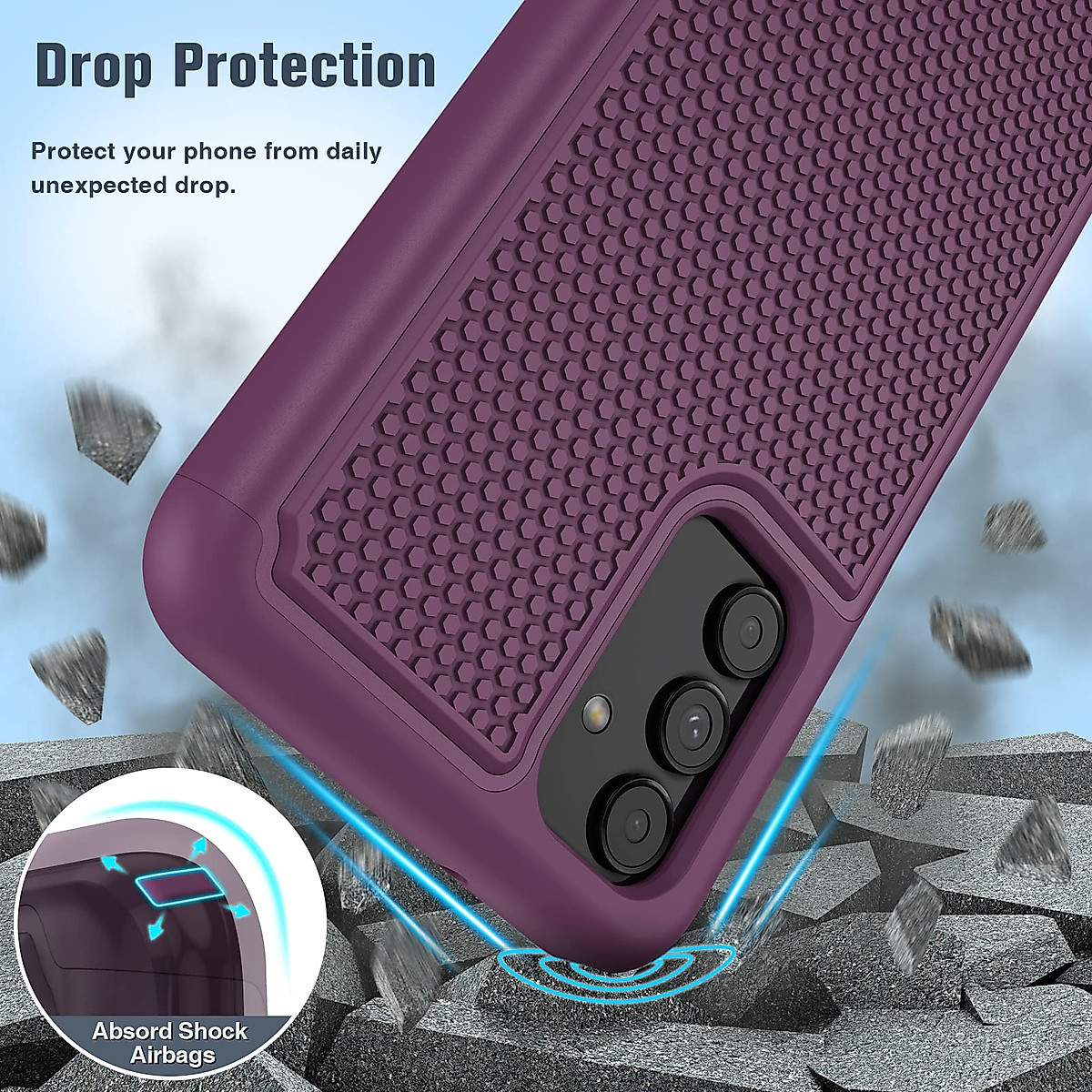 BNIUT for Samsung Galaxy A13 5G Case: Dual Layer Protective Heavy Duty Cell Phone Cover Shockproof Rugged with Non Slip Textured Back - Military Protection Bumper Tough - 6.5inch (Burgundy Purple)