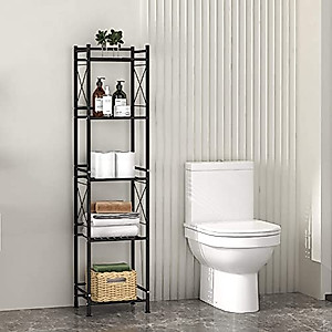 TZAMLI 5 Tier Shelving Unit, Free-Standing Bathroom Storage Shelves, Metal Heavy Duty Storage Rack Shelf for Small Space Kitchen Balcony Office, Matte Black