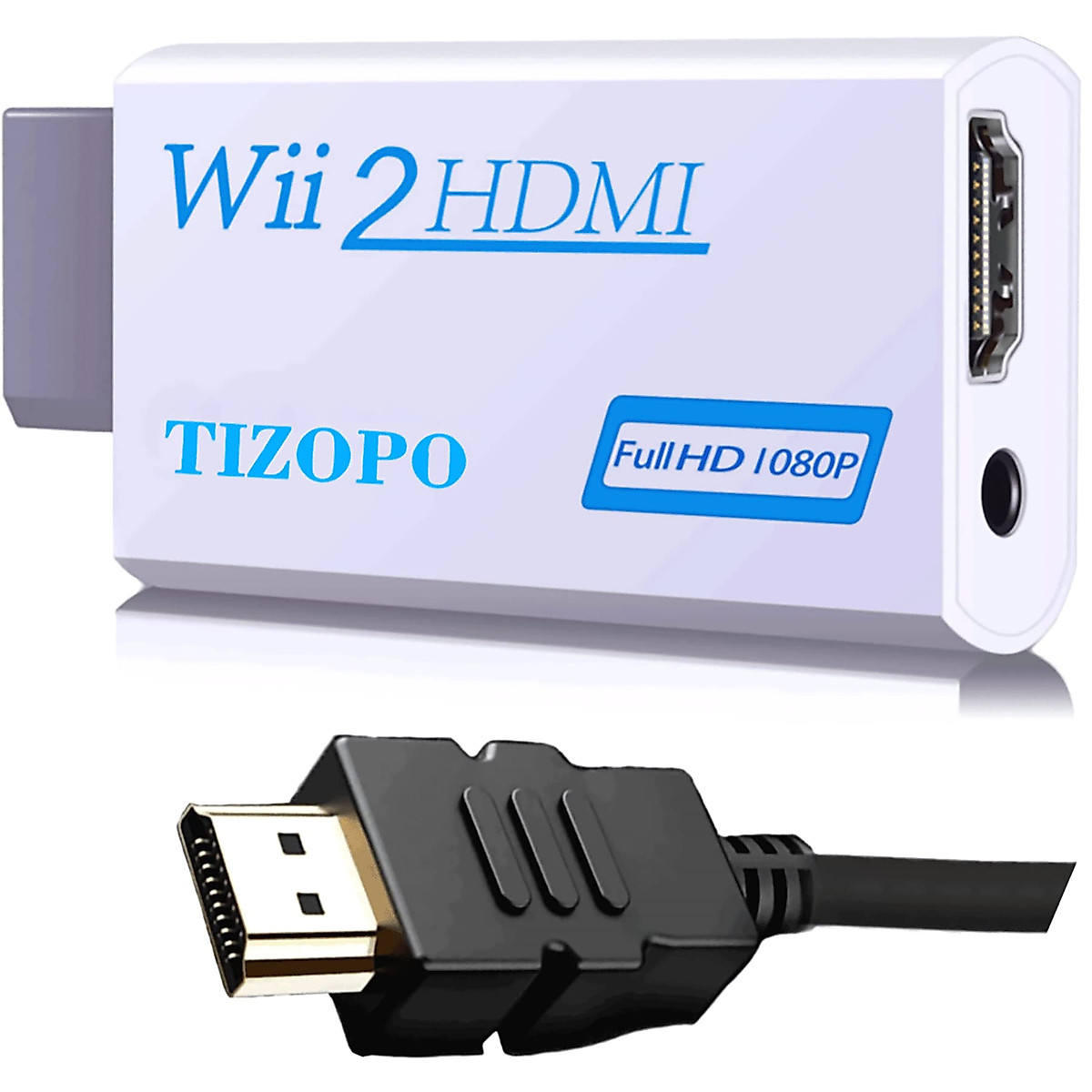 TIZOPO Wii to HDMI Converter, Wii HDMI Adapter 1080P Output Video Audio with 5ft High Speed HDMI Cable&3.5mm Audio Jack, Compatible with Full HD Devic, Supports All Wii Display Modes 720P, NTSC