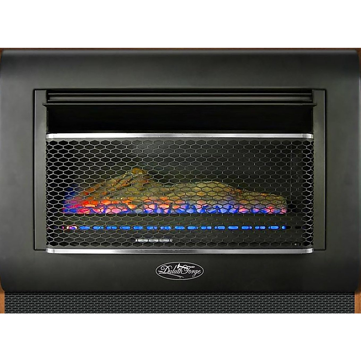 Duluth Forge Dual Fuel Ventless Gas Fireplace System with Mantle, Thermostat Control, 1 Fire Logs, Use with Natural Gas or Liquid Propane, 26000 BTU, Heats up to 1400 Sq. Ft., Toasted Almond Finish