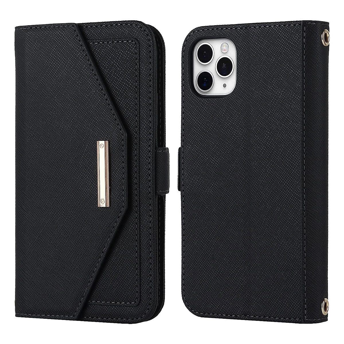 Jaorty Crossbody Wallet for iPhone 11 Pro Case with Adjustable Lanyard Strap Credit Card Holder 5.8",PU Leather Handbag Purse Kickstand Make Up Mirror Cover Case for Men Women Girl,Black