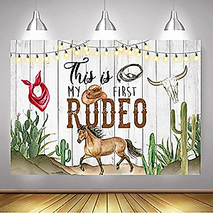 Mocsicka Cowboy 1st Birthday Backdrop Saddle Up Western Birthday Party Decoration This is My First Rodeo Backdround Party Banner Supplies Photo Props (7x5ft (82x60 inch))