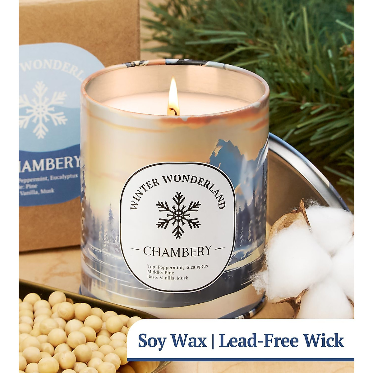 CHAMBERY Winter Wonderland Candle | Inspired by The Rocky Mountains in Premium Tin | Soy Wax with Lead-Free Cotton Wick | 55-Hour Burn | Festive Fragrance for The Season