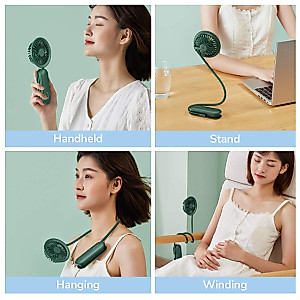 JISULIFE Mini Handheld Versatile Fan, Portable USB Rechargeable Fan, Battery Powered Hand Fan with Strong Wind, Night Light, Personal Quiet Multifunctional Fan for Baby Stroller, Bike, Neck - Green