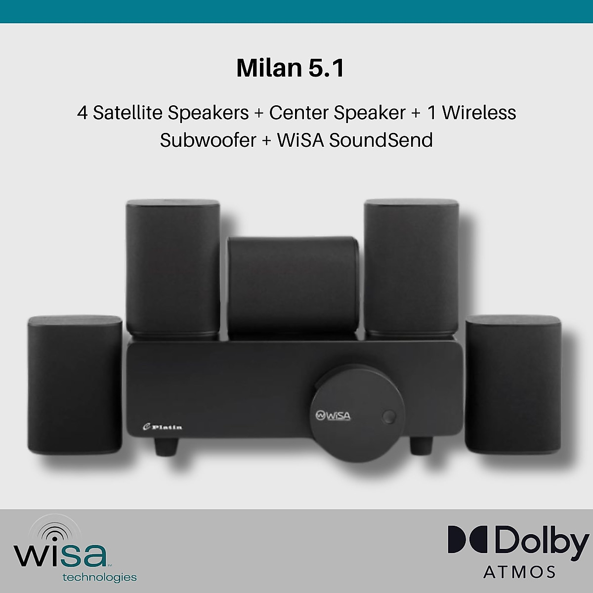 Platin Milan 5.1 Surround Sound Speaker System - Wireless Home Theater System for Smart TVs - WiSA Certified - with WiSA SoundSend Transmitter Included