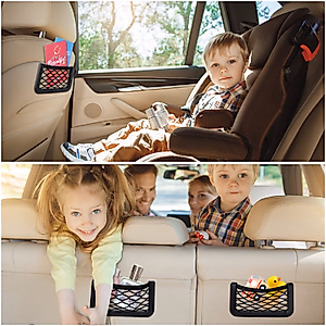 Hicarer 4 Pieces Car Storage Pocket Mesh Net Pocket Storage Back Net Mesh Car Organizer Universal String Bag Seat Side for Purse Phone Holder Organizer (6 x 3.2 Inch)