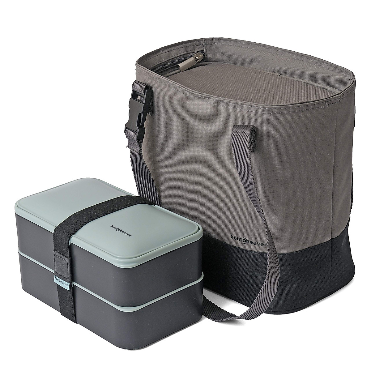 Bentoheaven Premium Bento Lunch Box with Insulated Lunch Bag - Includes Sauce Cup, Divider, Cutlery & Chopsticks - Made of Durable Aluminum and Foam