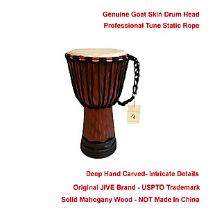 JIVE Djembe Drum African Bongo Congo Wood Drum Deep Carved Solid Mahogany Goat Skin Professional Quality 16" High