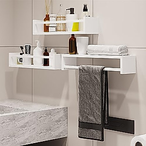 Fixwal Nursery Bookshelves, 16.5 Inch Floating Bookshelves for Wall Set of 3, Baby Kids Decor, Solid Wood Wall Mounted Shelves for Books, Toys and Decor Storage (White)