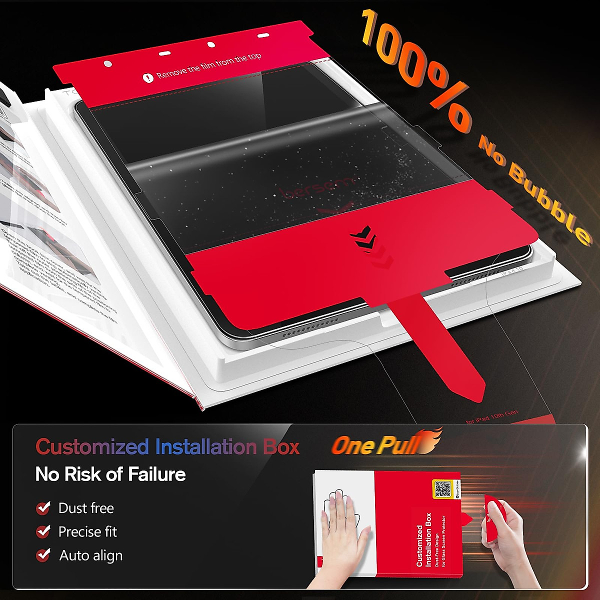 bersem 2 Pack Screen Protector for iPad 10th Generation 10.9 Inch (2022), 9H Hardness Tempered Glass with Customized Installation Tray, Support Apple Pencil, Anti Scratch, HD Clear, One-Pull Box