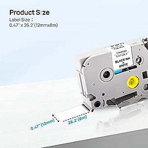 HALLOLUX Compatible Label Tape Replacement for Brother P-Touch TZe-231 TZe231 TZe-231S use with Label Maker PT-D400 PT-D600 PT-H300 PT-P700, Black on White, 0.47 Inch (12mm) x 26.2 Feet (8m), 6-Pack