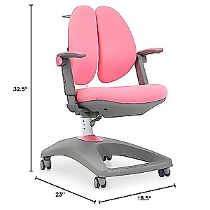 Costzon Kids Chair, Adjustable Height Student Chair w/Sit-Brake Casters, Seat Depth Adjustable, Footrest & Flip-up Armrest, Home School Ergonomic Computer Chair, Kids Desk Chair (Pink)