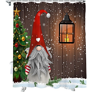 PAOPOED Christmas Gnome Shower Curtains for Bathroom, Merry Christmas Batherroom Curtain for Restroom, Funny Santa Claus Fabric shower curtain set Bathroom Deco with Hooks 72 x 72 Inches