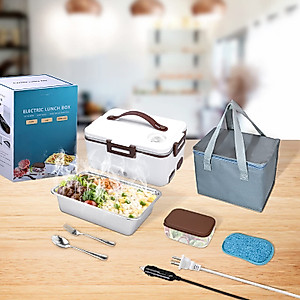 80W Electric Lunch Box Fast Food Warmer Heater, 1.8L Portable 3 in 1 Portable Microwave 12V 24V 110V for Car Truck & Home Hot Meals Boxes Heater, 304 Stainless Steel container with Thermal Bag