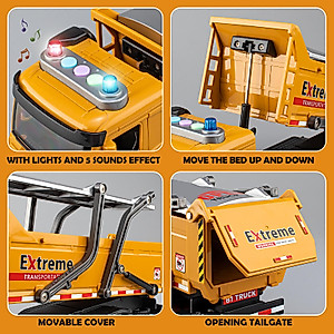 TAKGUD Dump Truck for Boys Age 4-7, 12" Big Plastic Toy Dump Truck with Sounds and Lights, Construction Vehicle Toy with Movable Parts for Kids