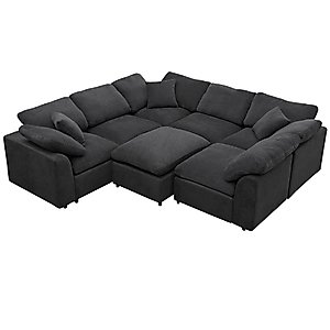 FANYE Oversized 7 Seater Modular Cushions Sectional Sofa Couch with Movable Ottoman,U-Shaped Corner Deep Seat Sectional&Couch Convertible Spacious Sleeper Sofabed for Home Apartment Living Room Sets