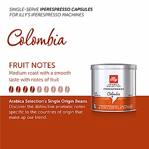 illy Coffee iperEspresso Capsules - Single-Serve Coffee Capsules & Pods - Single Origin Coffee Pods – Colombia Medium Roast with Notes of Fruit - For iperEspresso Capsule Machines – 21 Count