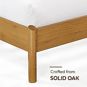 NTC Gem Wooden Bed Frame with Headboard, Solid Oak Foundation with Silent Slats and Wood Central Supports, 800 Lb Capacity, Effortless Assembly, King - Rustic Oak