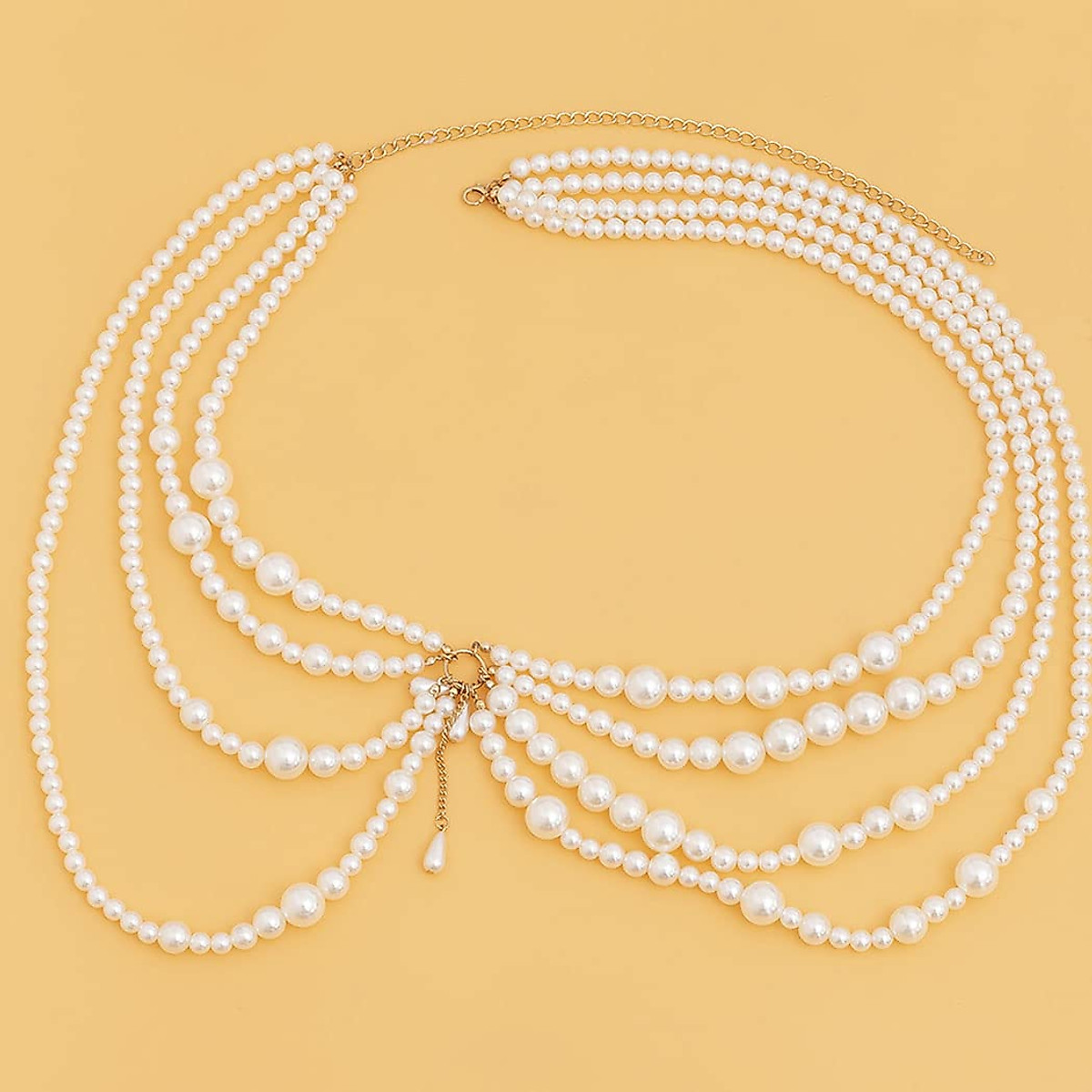 Asooll Pearl Belly Chain Layered Waist Body Chains Bikini Belly Jewelry Fashion Beach Rave Party Club Body Accessories Jewelry for Women and Girls