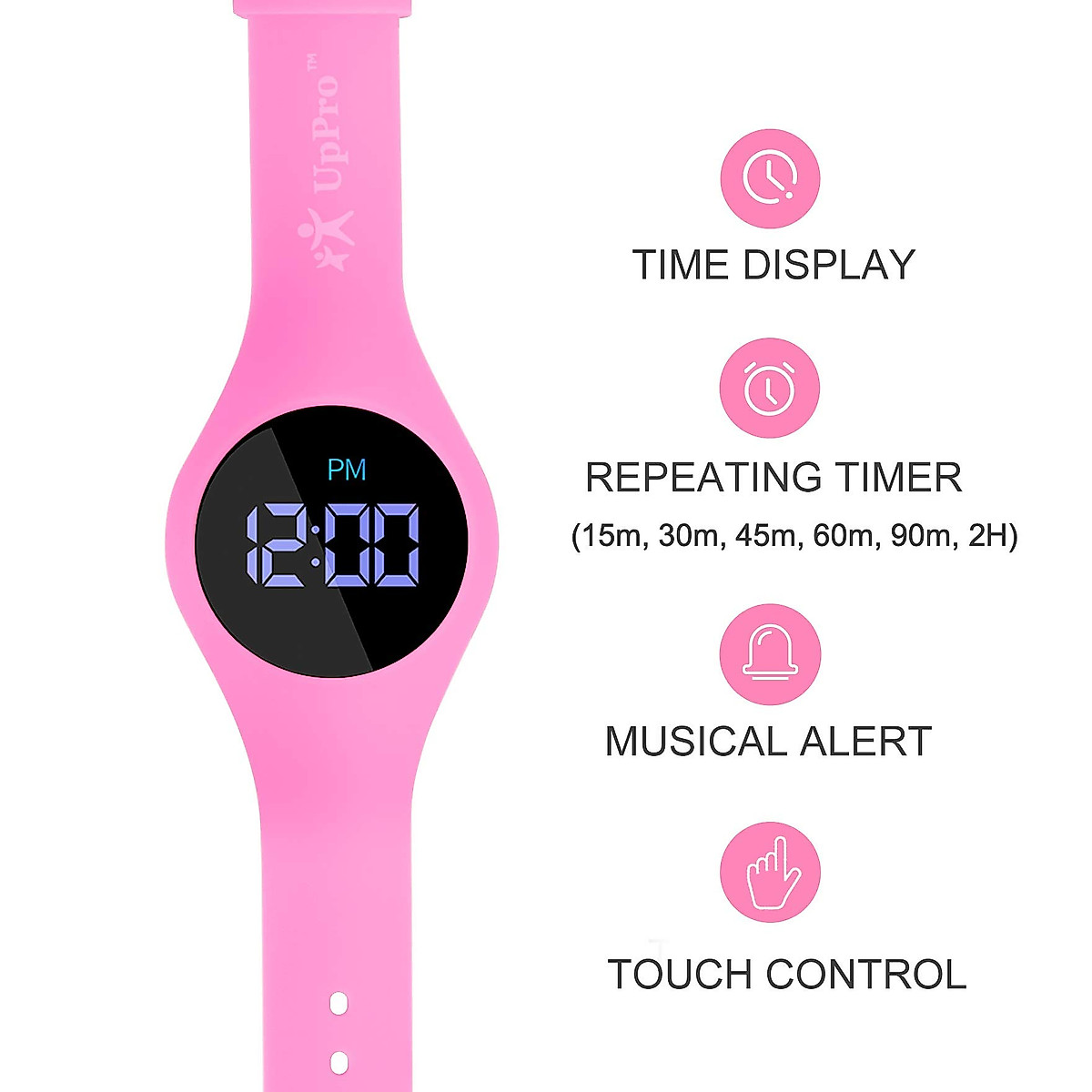 UpPro Potty Training Watch with Countdown Timer, Rechargeable and Water Resistant Toddler Watch, Musical Potty Trainer Alarm for Toilet Training, Compatible with Potty Watch（Pink）
