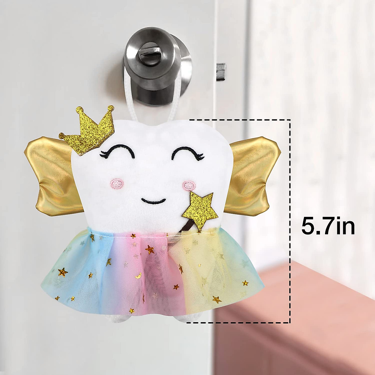 Xunboo Cute Tooth Fairy Pillow with Wings and Colorful Skirt Tooth Fairy Doll with Pocket on Back Toothfairy Keepsake Gift for Girl and Boys