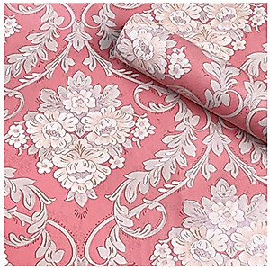 HOYOYO 17.8 x 78 Inches Self-Adhesive Shelf Liner, Self-Adhesive Shelf Liner Dresser Drawer Paper Wall Sticker Home Decoration, Flowers Damask