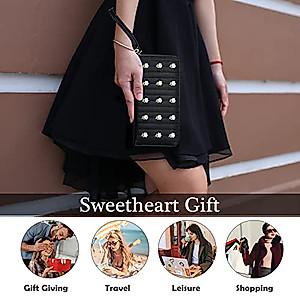 LJCZKA PU Leather Wallet for Women Girls Large Capacity Cute Flower Card Holder Wallets Wrist Strap Ladies Long Purse (Black)