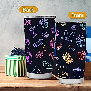 FOCIUZTA Graffiti-Style Rabbits, Cats, Food & Gaming 20oz Tumbler with lid, Travel Coffee Cup, Ideal for Easter, Gaming Enthusiast, Mother Day, and birthday gifts