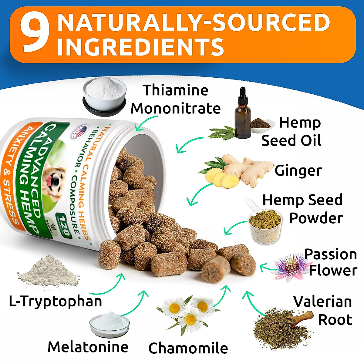 Advanced Calming Hemp Treats for Dogs - Hemp Oil + Melatonin - Anxiety Relief - Separation Aid - Stress Relief During Fireworks, Storms, Thunder - Aggressive Behavior, Barking - 240 Chews (2pack)