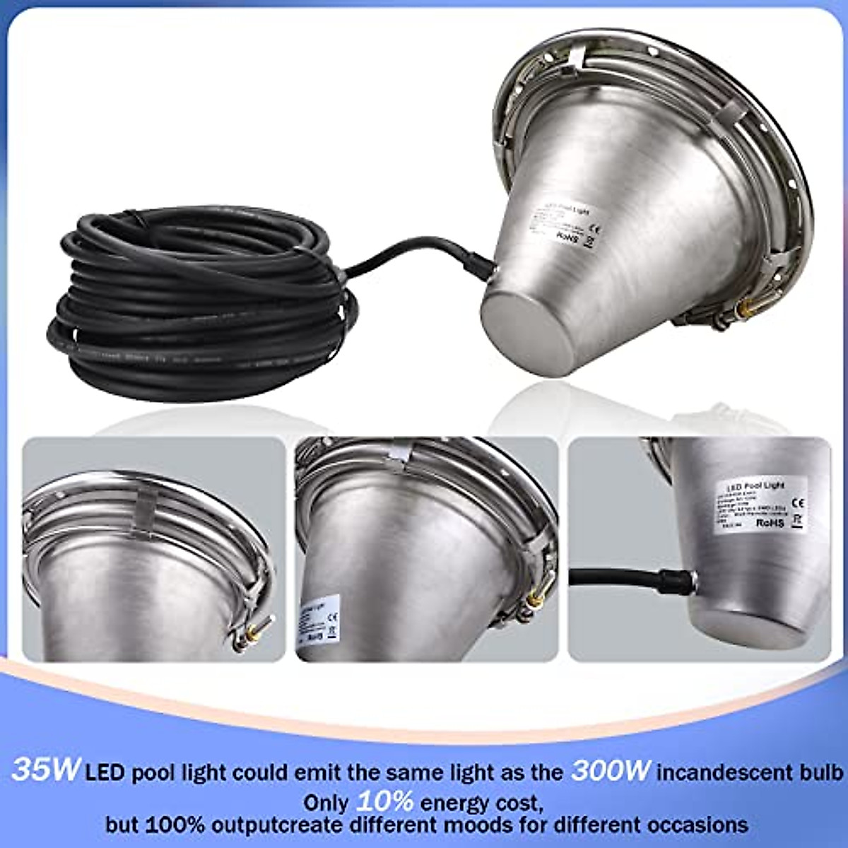 Pomeade SH101300 50FT120V LED Pool Lights, 10inch 35W RGB Pool Lights for Inground Pool, Applicable to Underwater Swimming Pool Spa Light Replacement, Input Voltage is AC 120V