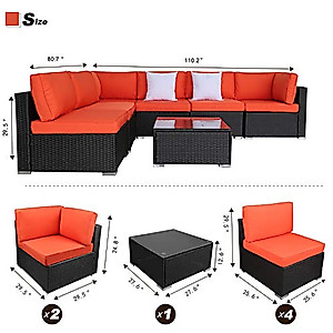 Excited Work 7Pcs Outdoor Patio Wicker Sofa, Garden Sectional Rattan Furniture Set with Coffee Table,Washable Couch Cushions and 2 Pillows