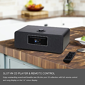 MS5 CD Player,FM Digital Radio,WiFi Internet Radio,Spotify Connect,Bluetooth Speaker,Dual Alarms Clock,USB Charging,Colour Display,Remote Control (Black Oak)