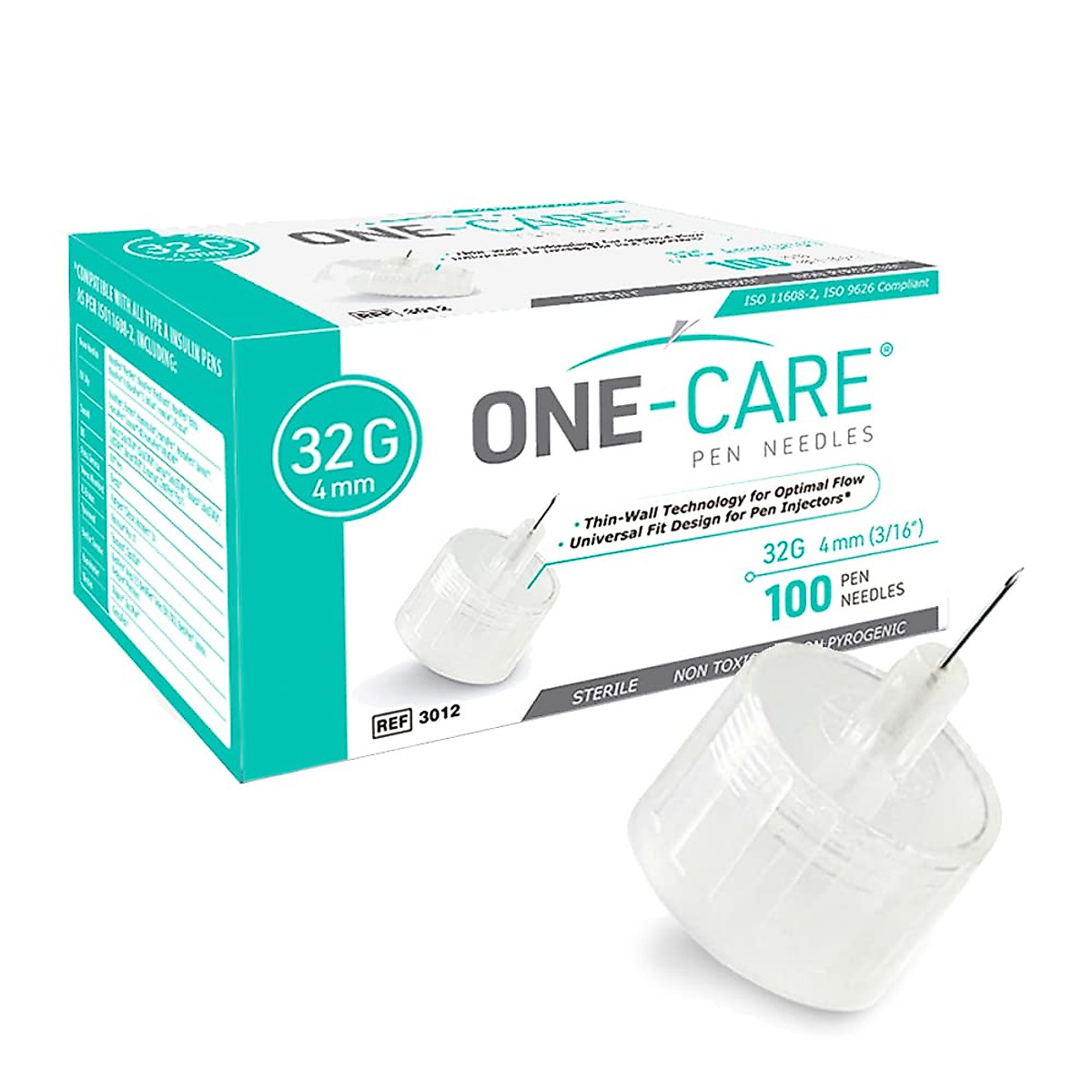 MediVena ONE-CARE Pen Needles 32G x 4 mm (5/32’’), 100/bx, Ultra-Thin for Comfortable Insulin Injection