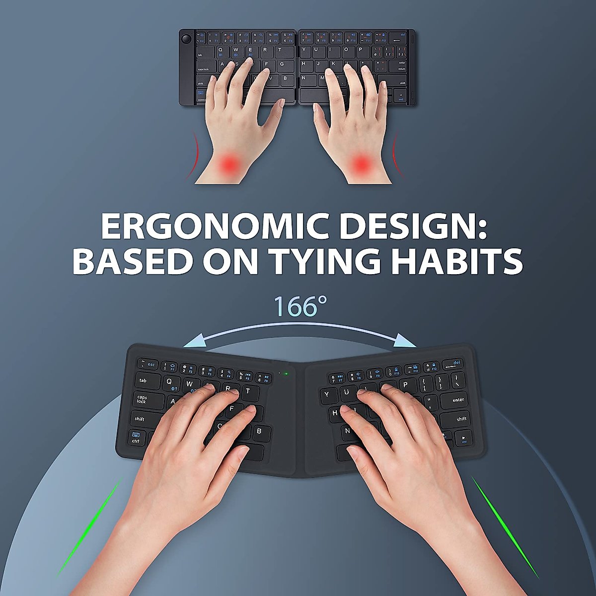 iClever Ergonomic Foldable Keyboard, BK06 Foldable Keyboard Bluetooth, Ultra Slim, Comfortable Natural, Portable Split Keyboard for iPhone, iPad, Tablet, Laptop