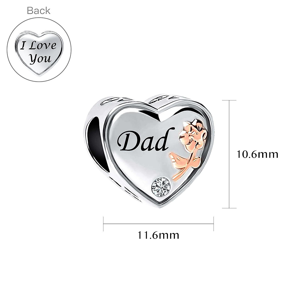 Chili Jewelry Rose Heart Love Dad Charm Compatible With Pandora Charms Bracelets