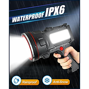 Victoper Spotlight, 200000 Lumens Bright High Lumen Solar Handheld Spot Light, 12000 mAh Rechargeable LED Spotlight Flashlight, 3+3 Modes 4 Colors Waterproof Spotlight for Camping, Boating, Hunting