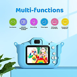 Cocopa Kids Camera Toys for 3-12 Years Old Boys Girls,HD Digital Video Cameras for Kids with Protective Silicone Cover,Christmas Birthday Gifts for 3 4 5 6 7 8 Year Old Boys with 32GB SD Card(Blue)