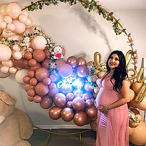 Dusty Pink Beige Gold Boho Balloon Garland Arch Kit, Neutral Blush Nude Tan Champagne Gold Double Stuffed Balloon Arch Kit for Women Birthday Wedding Baby Bridal Shower Engagement Party Decorations