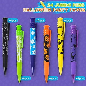 Shemira Halloween Party Favor for Kids, 24 Pcs Jumbo Pen in 6 Assorted Halloween Theme Designs for Trick or Treating, Halloween Goodie Bag Filler, Halloween Miniatures, School Classroom Rewards