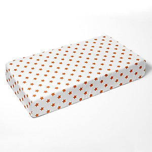 Bacati - Stars Soft Breathable 100% Cotton Muslin Baby Crib Fitted Sheet - Fits Standard 28 x 52 x 5 Crib & Toddler Mattresses (Ikat Stars Orange)