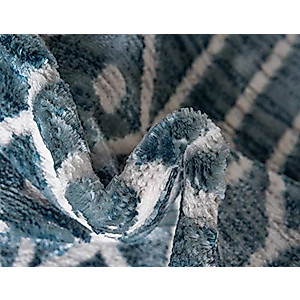 Rugs.com Lattice Trellis Collection Rug – 7' x 10' Blue Low-Pile Rug Perfect for Living Rooms, Large Dining Rooms, Open Floorplans