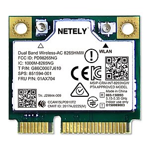 NETELY Wireless-AC 8265HMW 1200Mbps Mini-PCIE Interface WiFi Adapter with Bluetooth 4.2 for Laptop PCs, Intel Wireless-AC 8265D2W, 2.4GHz 300Mbps & 5GHz 867Mbps WiFi Card (Wireless-AC 8265HMW)