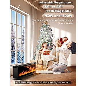 50" Electric Fireplace Inserts and Wall Mounts with Remote Controls 12 Realistic 3D Flame Colors, 750/1500 W Heater, Adjustable Temperature 62F to 82F, Low Noise, 8 Hour Timer, Log and Crystals