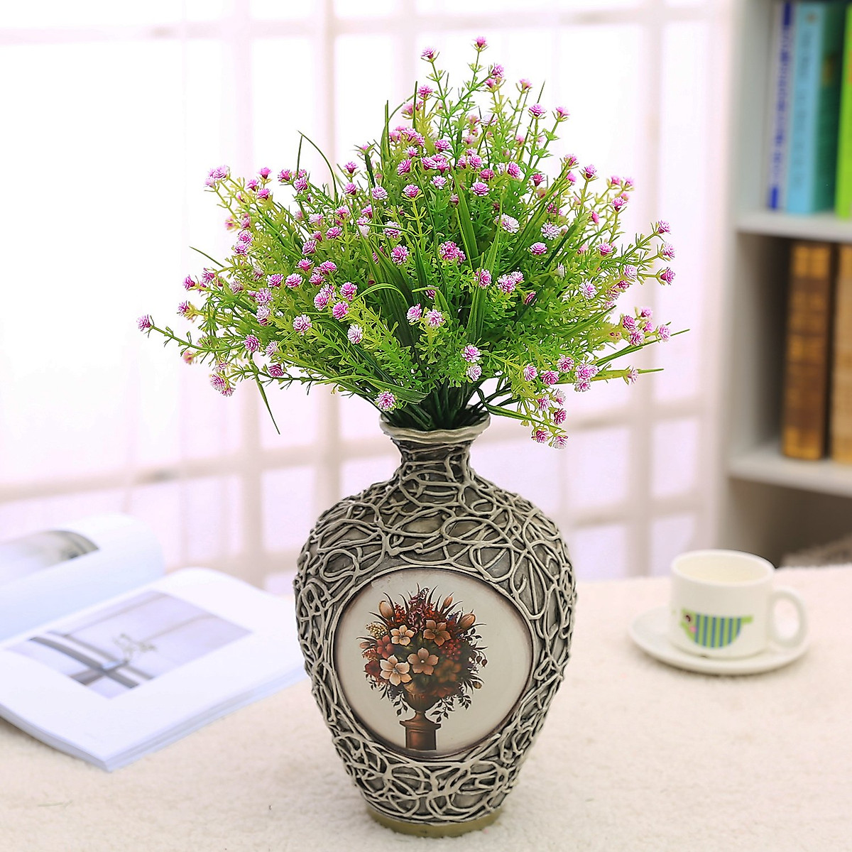 JAKY-Global Artificial Flowers Babysbreath Fake Water Plants Bouquet 6 Bundle Fake Plants Wedding Bridle Bouquet Outdoor Home Office Christmas Decor (Rose)