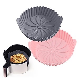 Stron-Dura 2 Pack Air Fryer Liners for 3 to 5 QT, Air Fryer Silicone Liners, reusable air fryer liners, (grey + pink, 2)