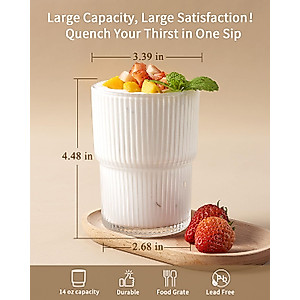 BJMEDYM Ribbed Glassesware 14 Oz Ripple Drinking Glasses Iced Coffee Glasses Glass Cup Set Of 6 Vintage Drinking Glasses Water Glasses Fluted Glassware Cocktail Glass Cute Glass Cups