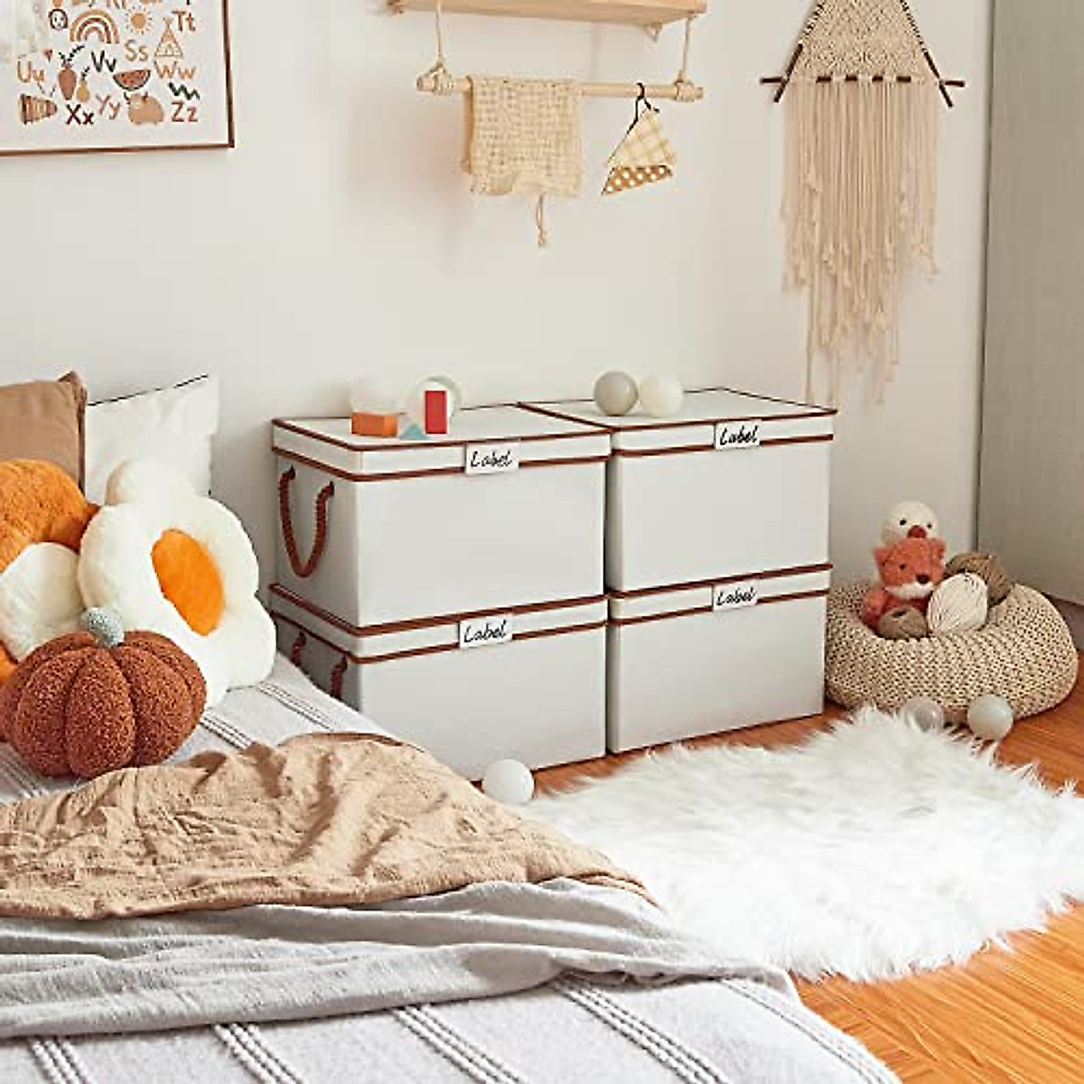 LoforHoney Home Bundle- Storage Bins with Lids, Beige, XLarge, 2-Pack & 4-Pack